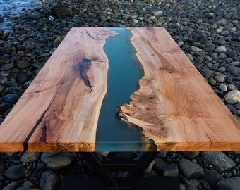 Live Edge Epoxy River Maple Dining Table Topographiccustom - Etsy