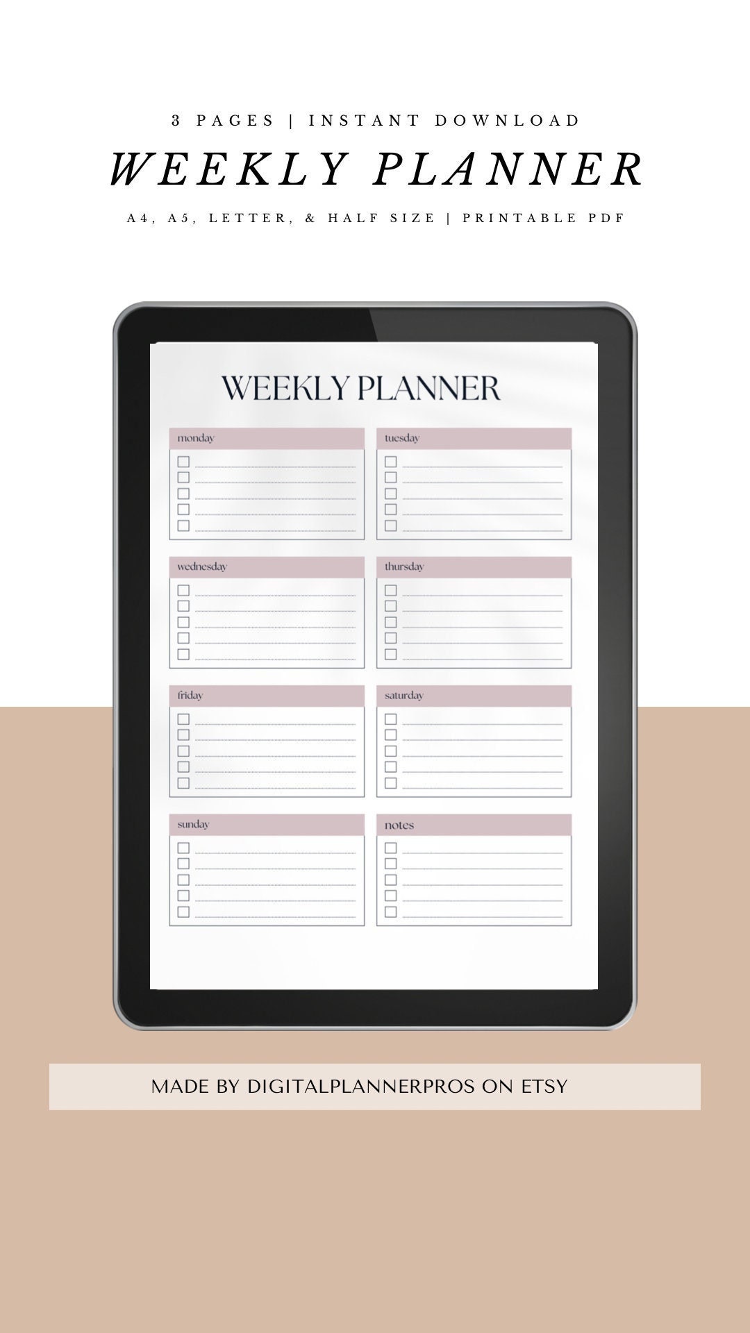 Weekly Planner Printable, Weekly Task List Template, Weekly Planner ...