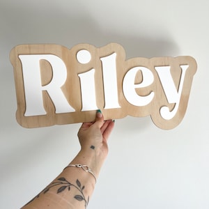 Name Sign - Wood and White Acrylic Wall Decor - Etsy