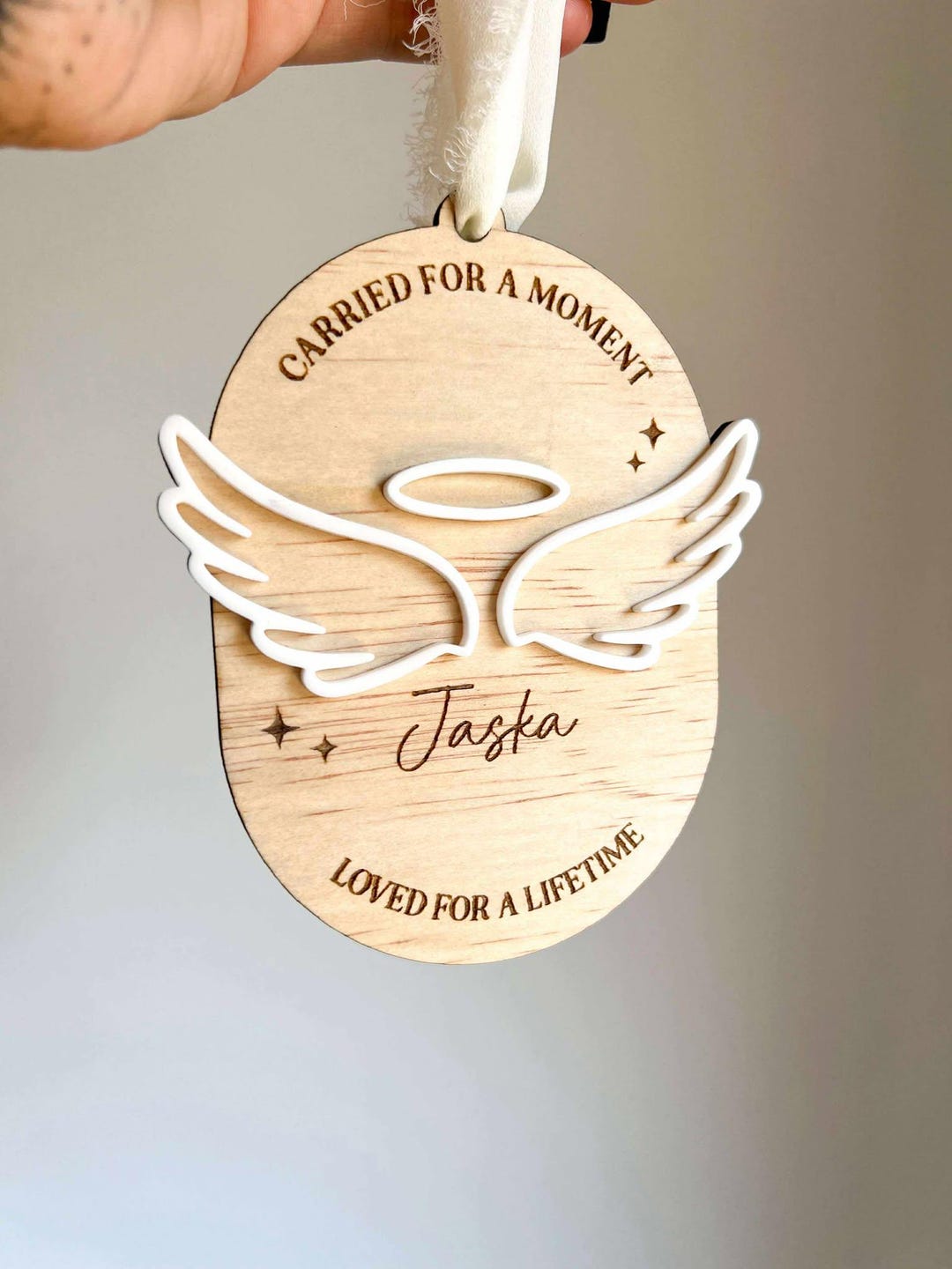 Wooden Baby Angel Memorial Ornament | Engraved Keepsake for a Lost ...