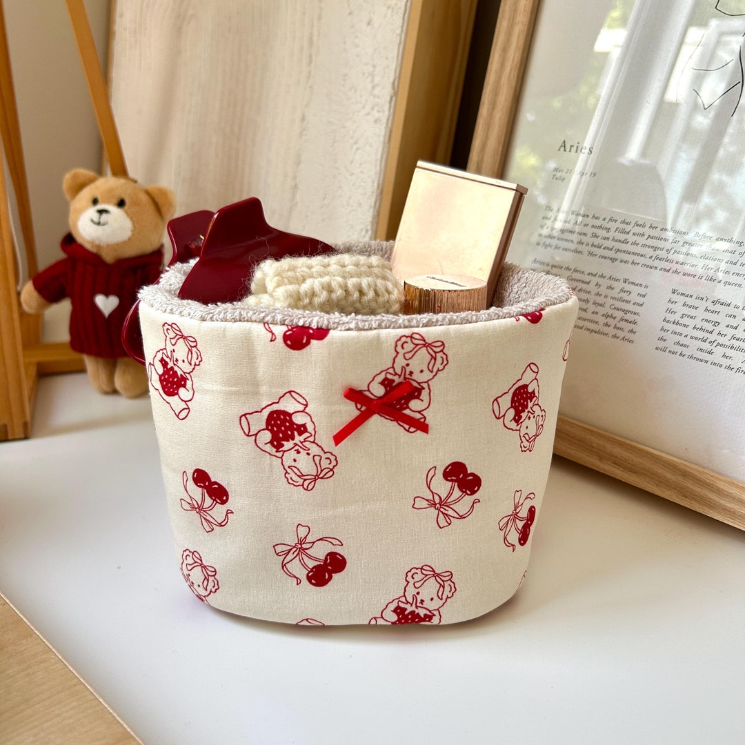 Teddy Bow Cherry Strawberry Fabric Towel Makeup Organiser Storage ...