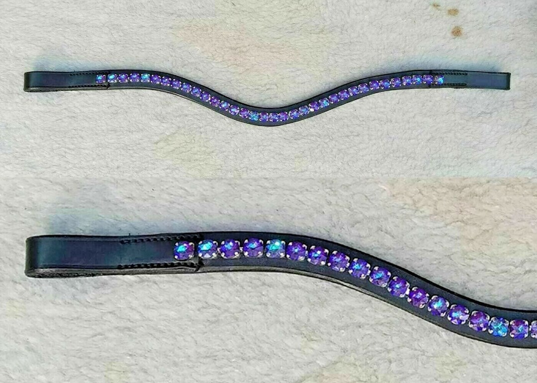 Blue & Purple Crystal Leather Horse Bridle Brow-band Browbands Bling ...