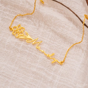 Flower Name Bracelet, Custom Birth Flower Name Bracelet, Personalized ...