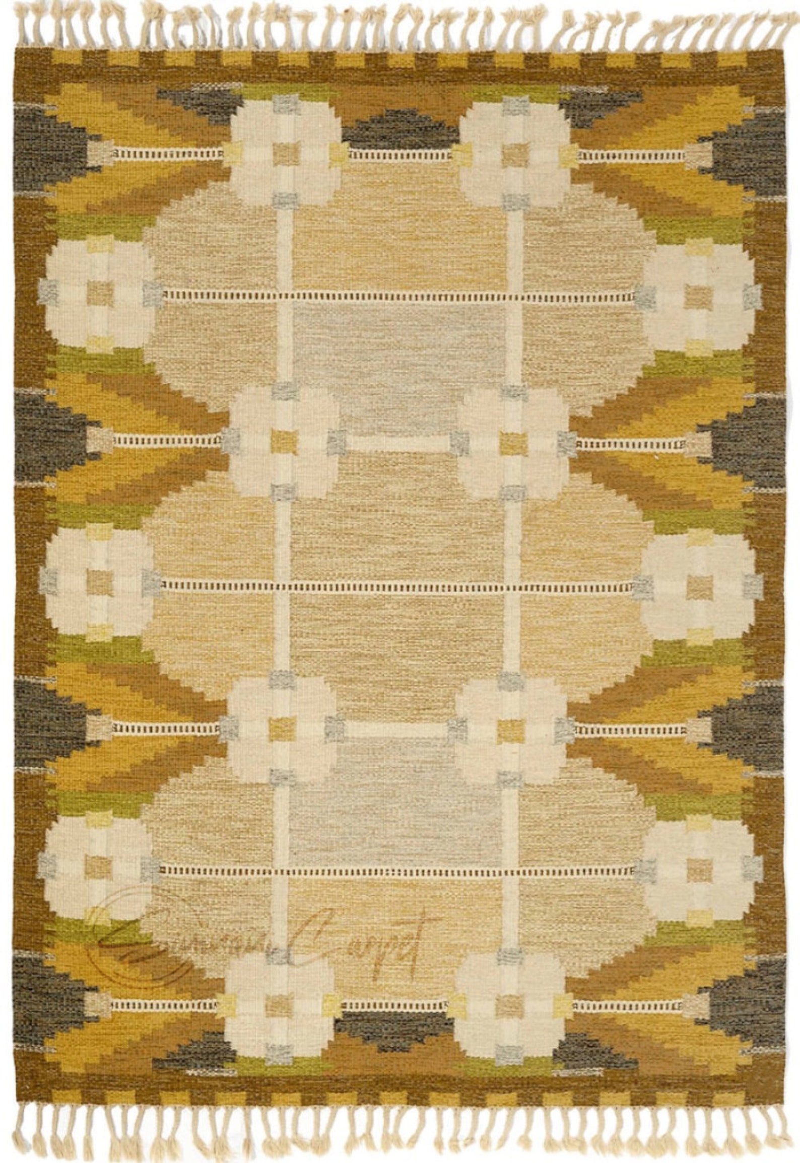 Vintage Geometric Rug | 6X9 | Handwoven Wool | Brown, Beige, Yellow ...
