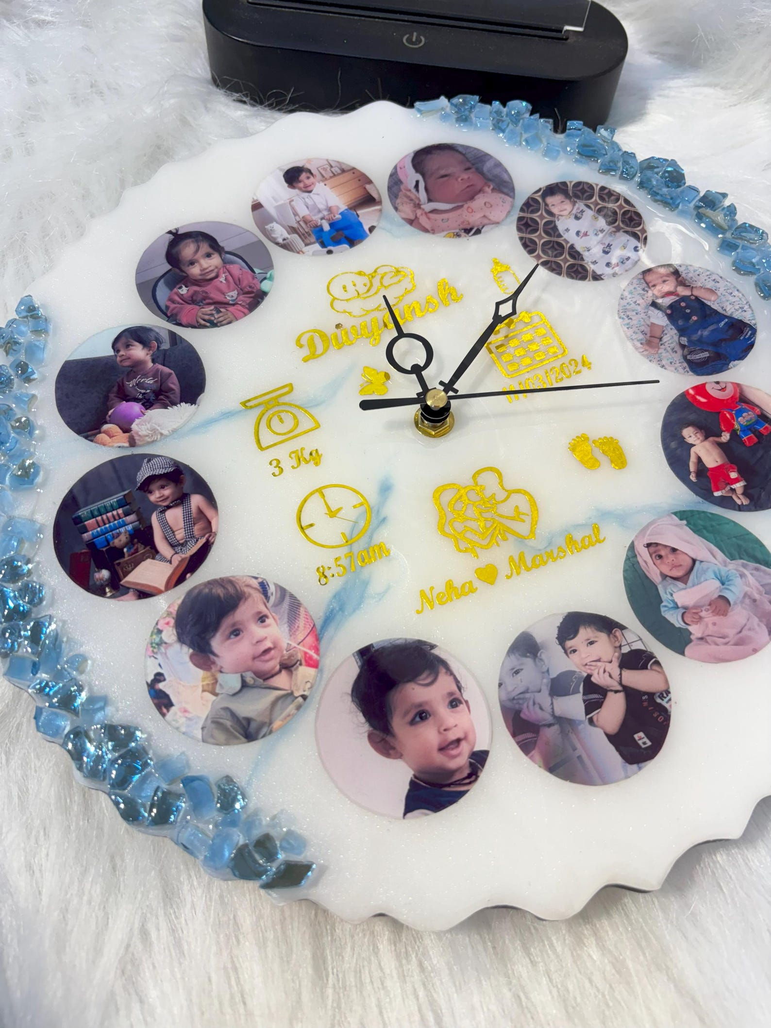 Custom Baby Photo Clock, Resin Art Geode, Twelve Month Keepsake - Etsy