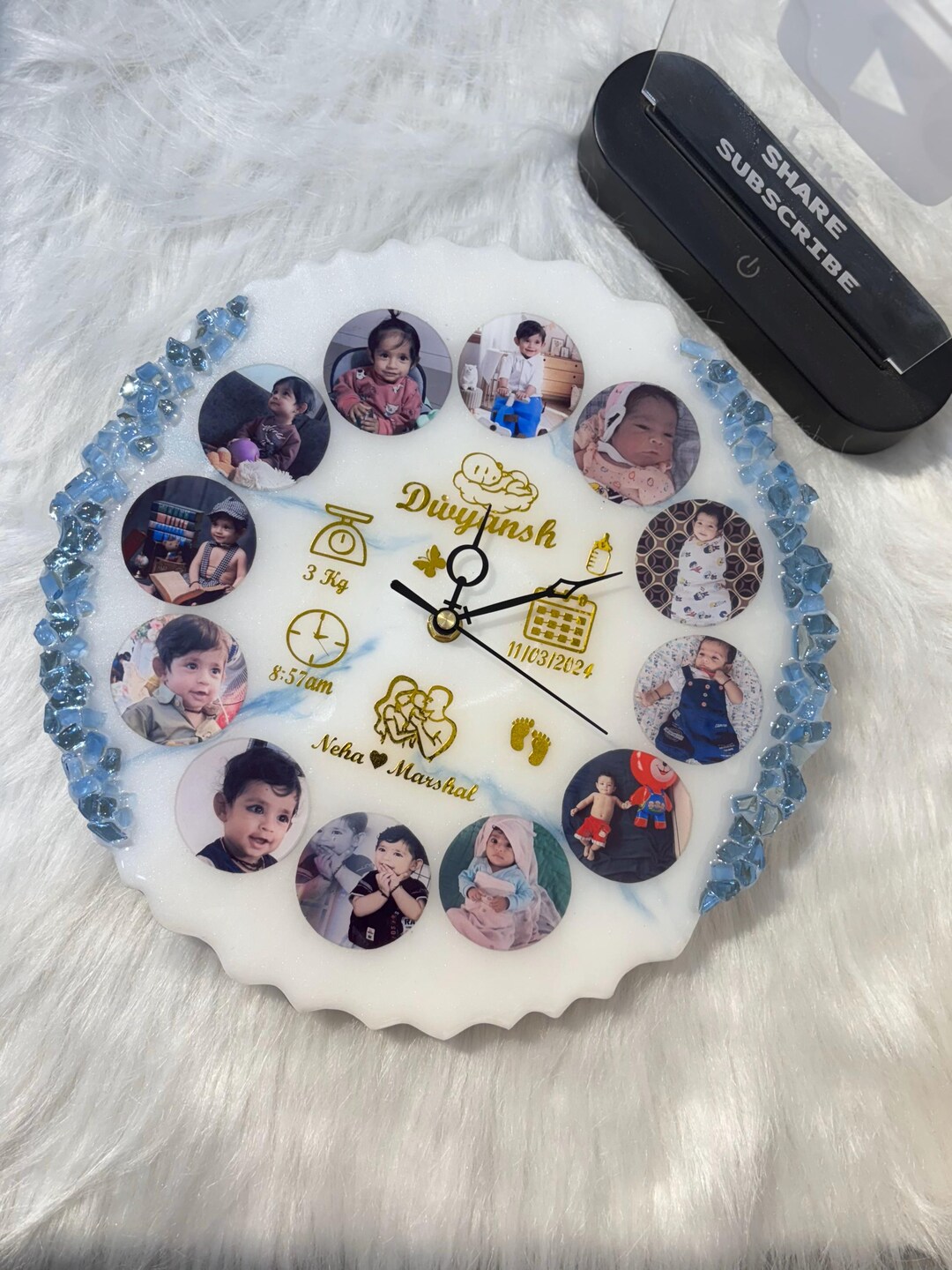 Custom Made to Order Baby Detailing Wall Clock Twelve Month Photo Resin ...