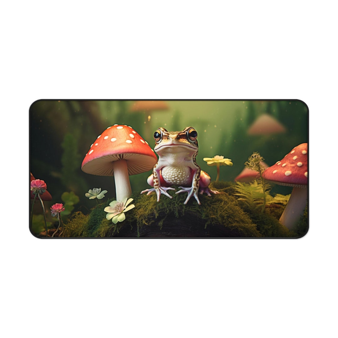 Cute Frog Desk Mat Aesthetic Mushroom Design Exotic Gamer or Office ...