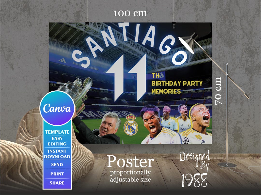 Real Madrid Poster, DIY Personalized Digital Kids Party Poster,edit ...