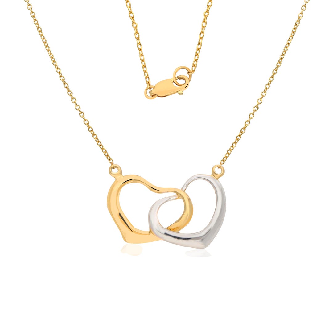 Two Hearts Pendant Necklace, 14k Gold Heart Necklace, Two Tone Heart ...