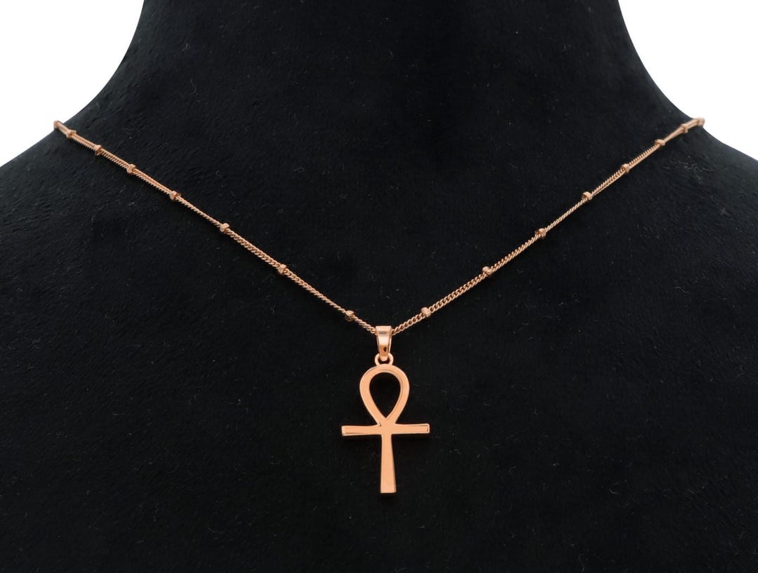Dainty Ankh Cross Necklace, 14k Gold Cross Religious Charm Pendant ...