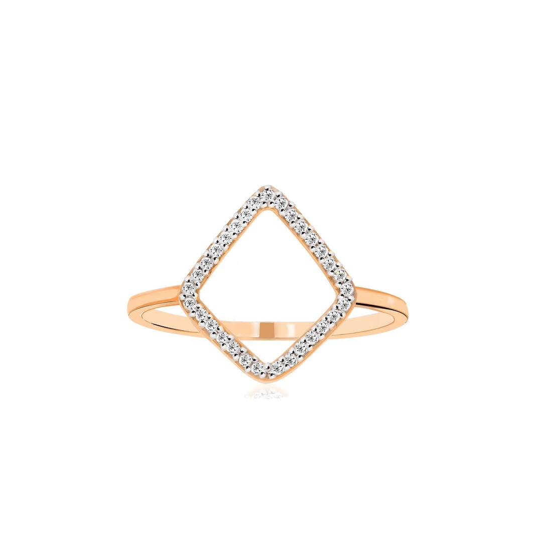 Pave Diamond Ring, Dainty Rhombus Ring, 925 Sterling Silver Minimalist ...
