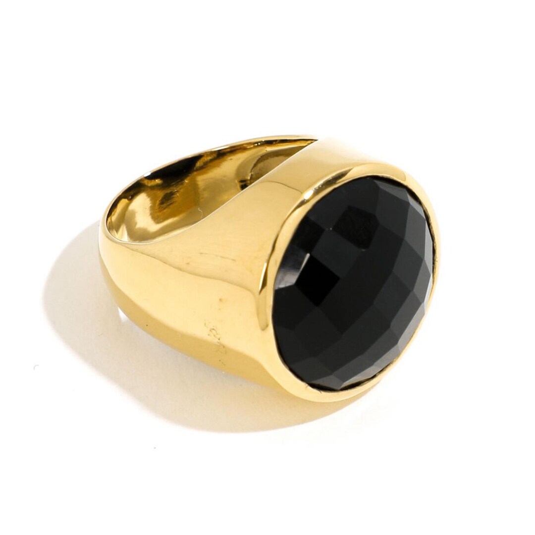 Large Black Onyx Ring for Women, Black Gemstone Ring, Faceted Stone ...