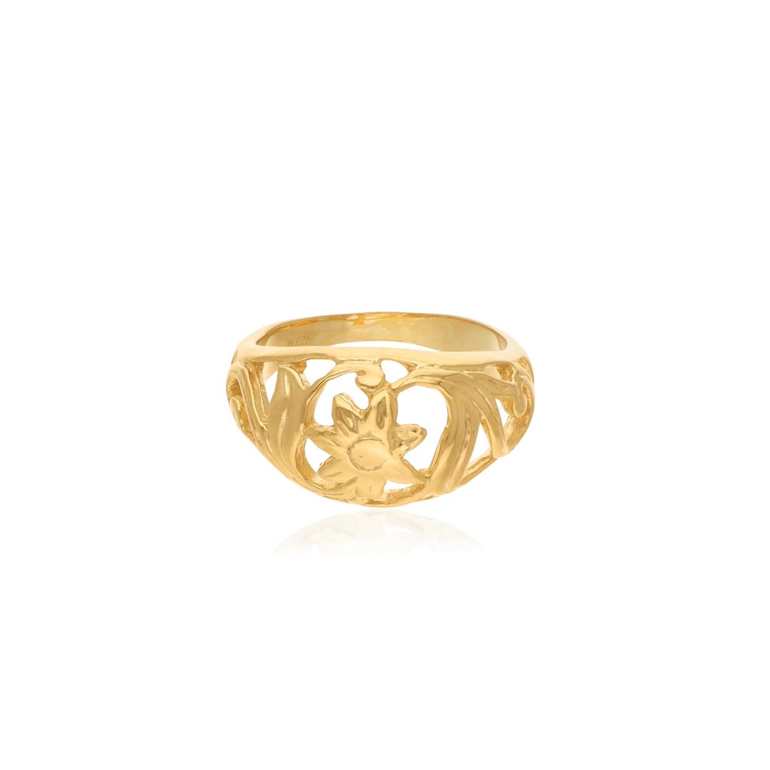 Art Deco Floral Style Ring, Antique Style Ring for Women, 14k Gold Ring ...