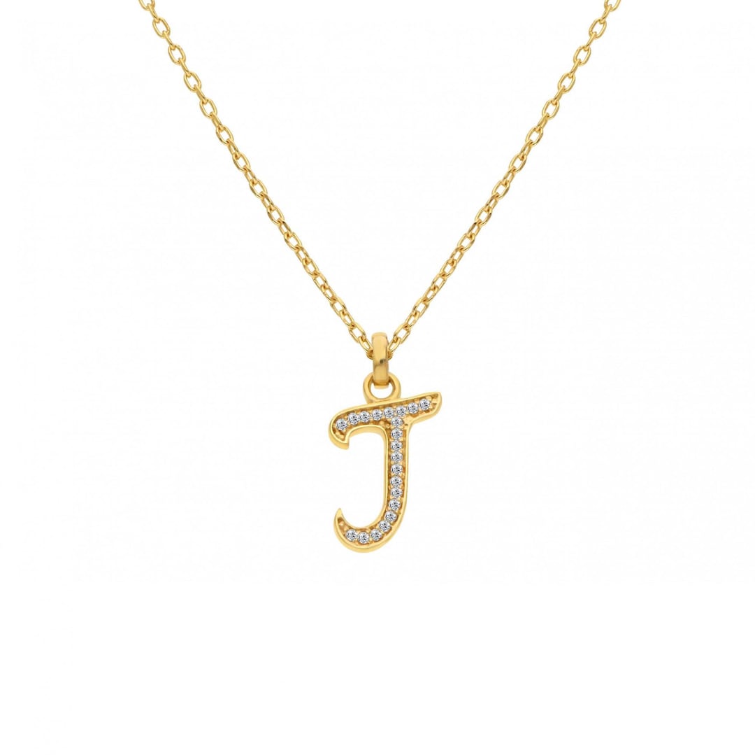 J Initial Necklace, Cursive J Initial Gold Pendant Necklace ...