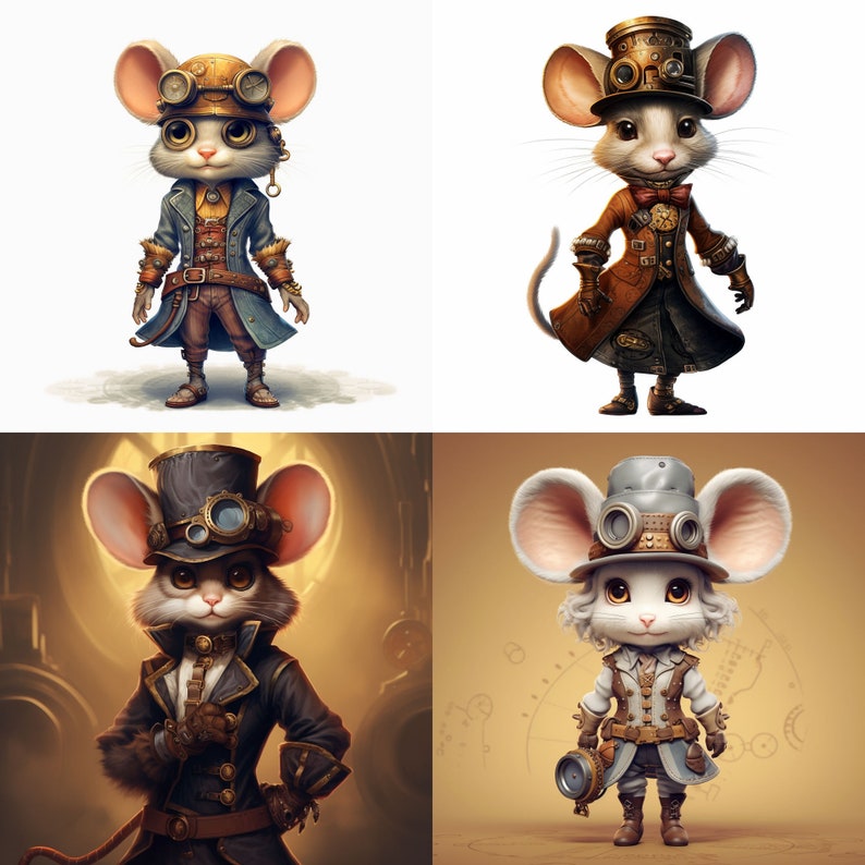 Steampunk Mouse Digital Image Bundle of 24 Mice Digital Images, 12" X ...