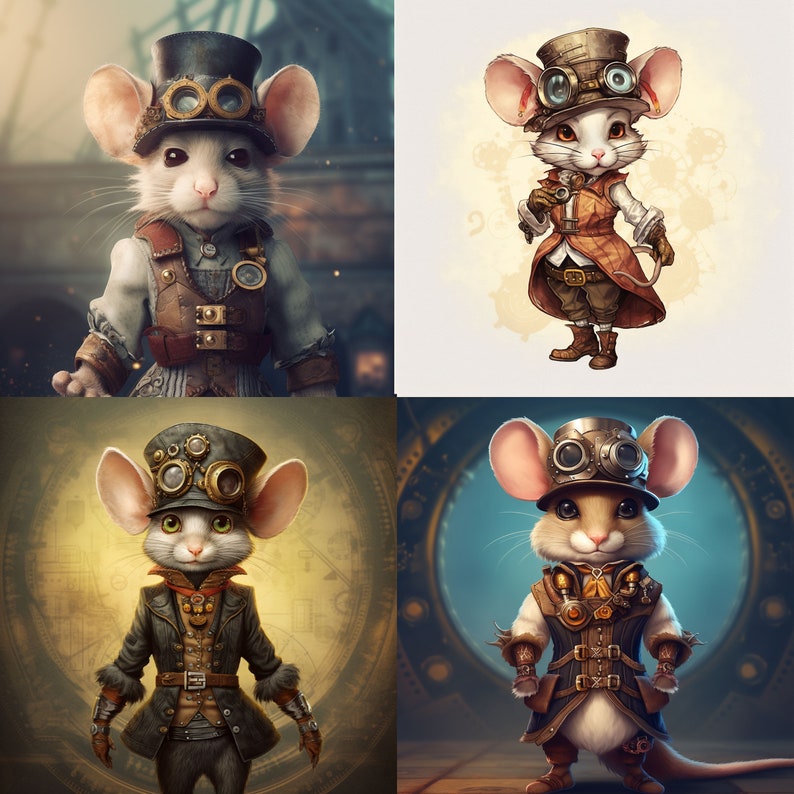 Steampunk Mouse Digital Image Bundle of 24 Mice Digital Images, 12" X ...