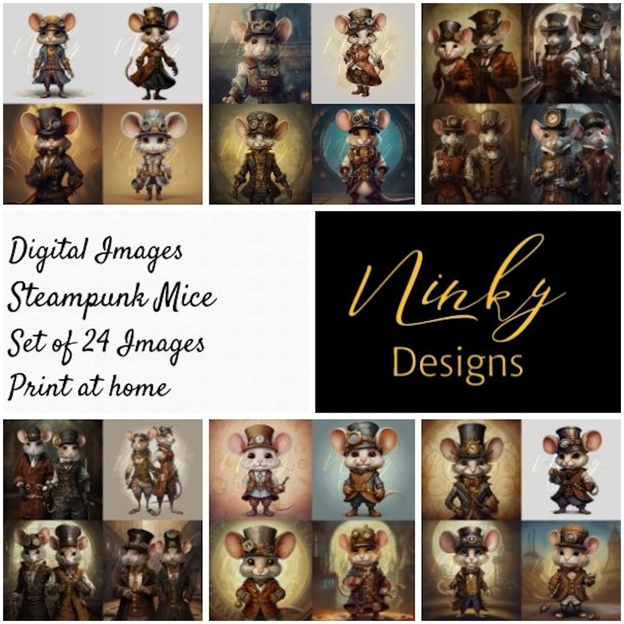 Steampunk Mouse Digital Image Bundle of 24 Mice Digital Images, 12" X ...