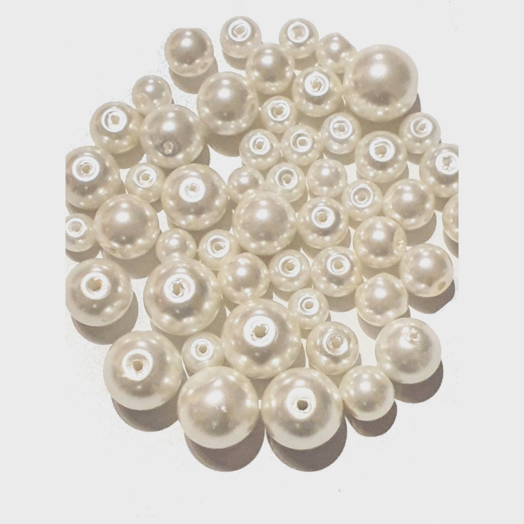 Glass Beads Pearl Cream Mix Round Pack of 49 Range 4mm to 10mm ...