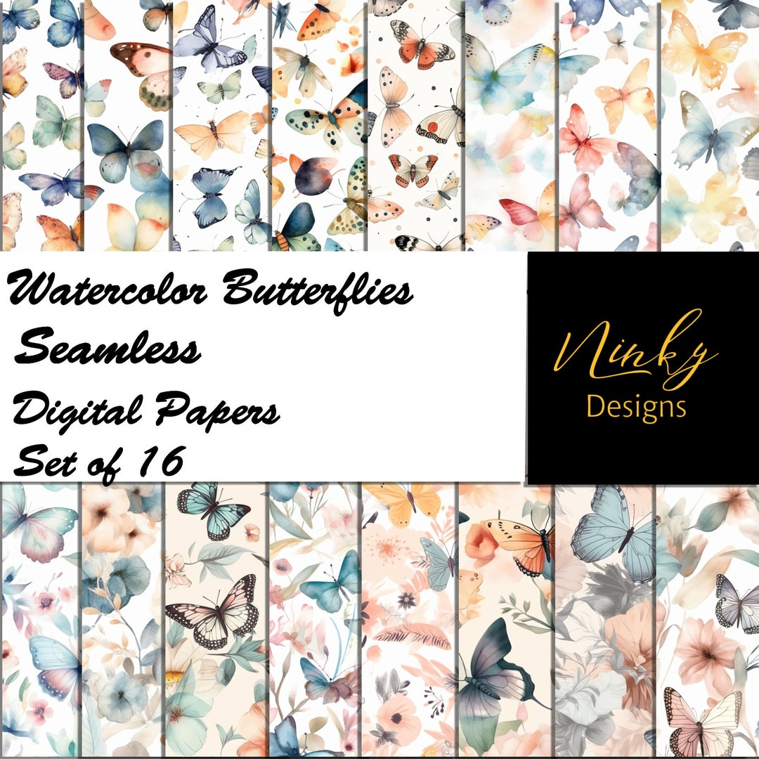 Watercolor Butterfly Digital Paper: Seamless Spring Backgrounds (set of ...