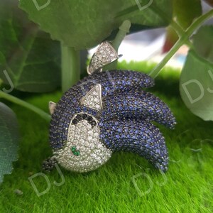 3.80ct Round Cut Diamond Sonic Hedgehog Necklace Pendant Chain Gold ...
