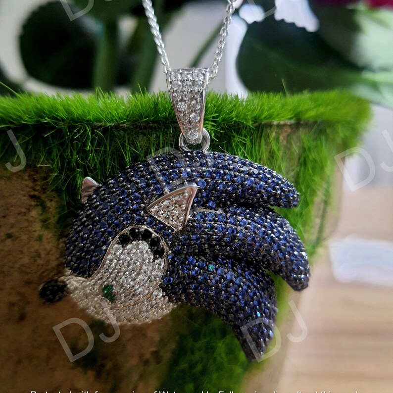 3.80ct Round Cut Diamond Sonic Hedgehog Necklace Pendant Chain - Etsy
