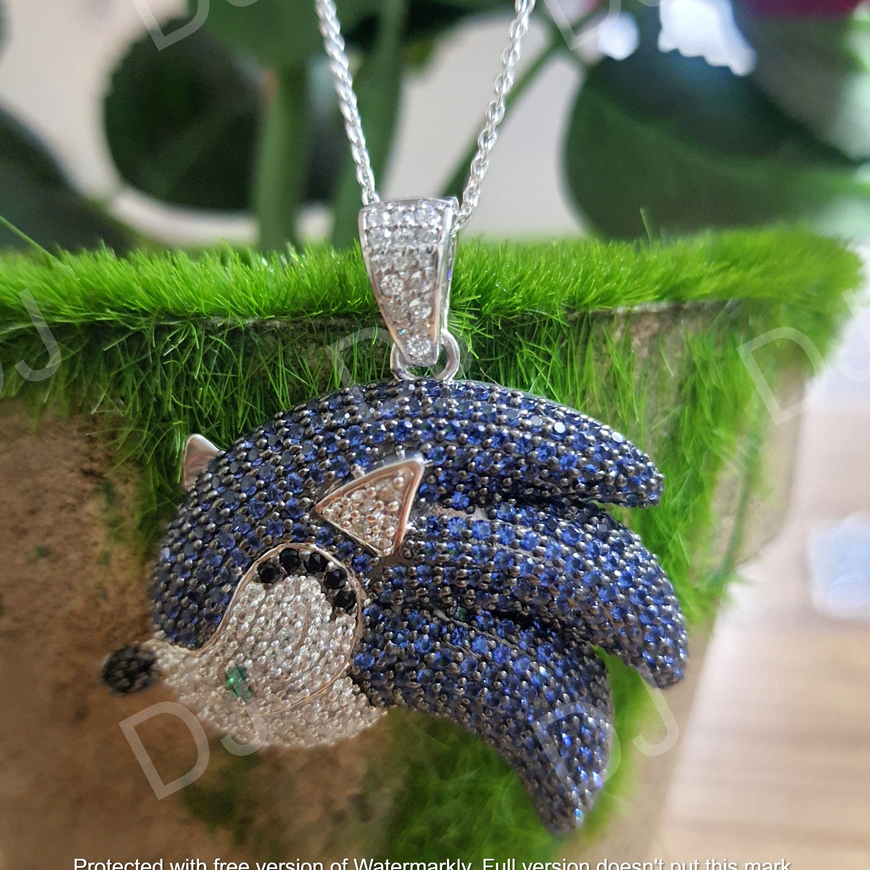 3.80ct Round Cut Diamond Sonic Hedgehog Necklace Pendant Chain Gold ...