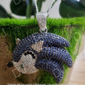 3.80ct Round Cut Diamond Sonic Hedgehog Necklace Pendant Chain Gold ...