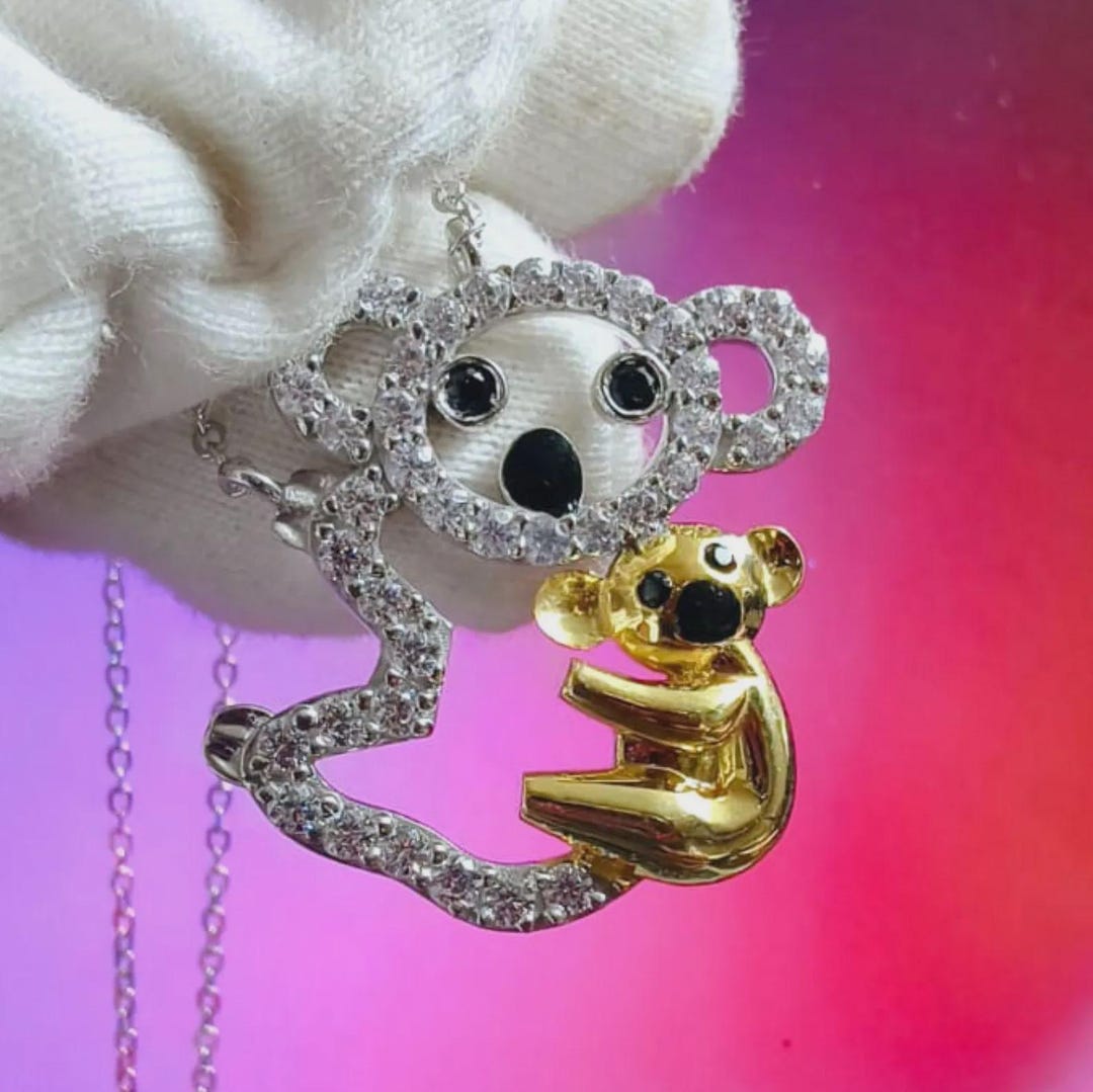 Two-tone Teddy Bear Pendant: Lab-created Diamond, 14K Gold Finish - Etsy