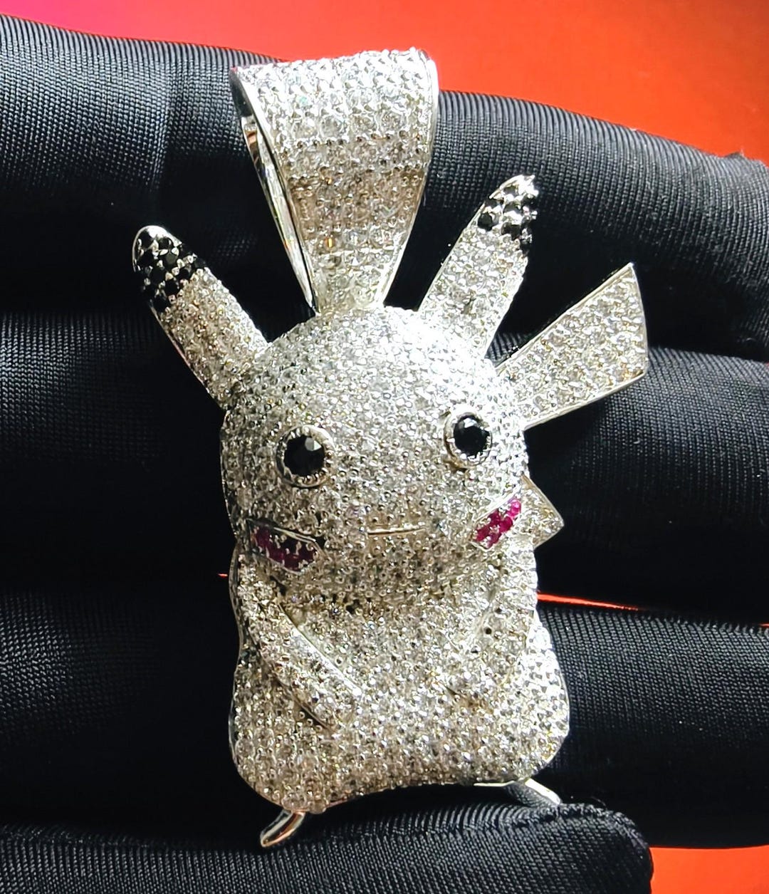 Diamond Pikachu Cartoon Pendant Round Cut Simulated Diamond 14K White ...