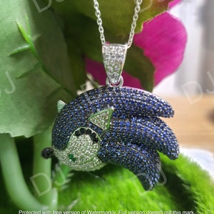 3.80ct Round Cut Diamond Sonic Hedgehog Necklace Pendant Chain Gold ...