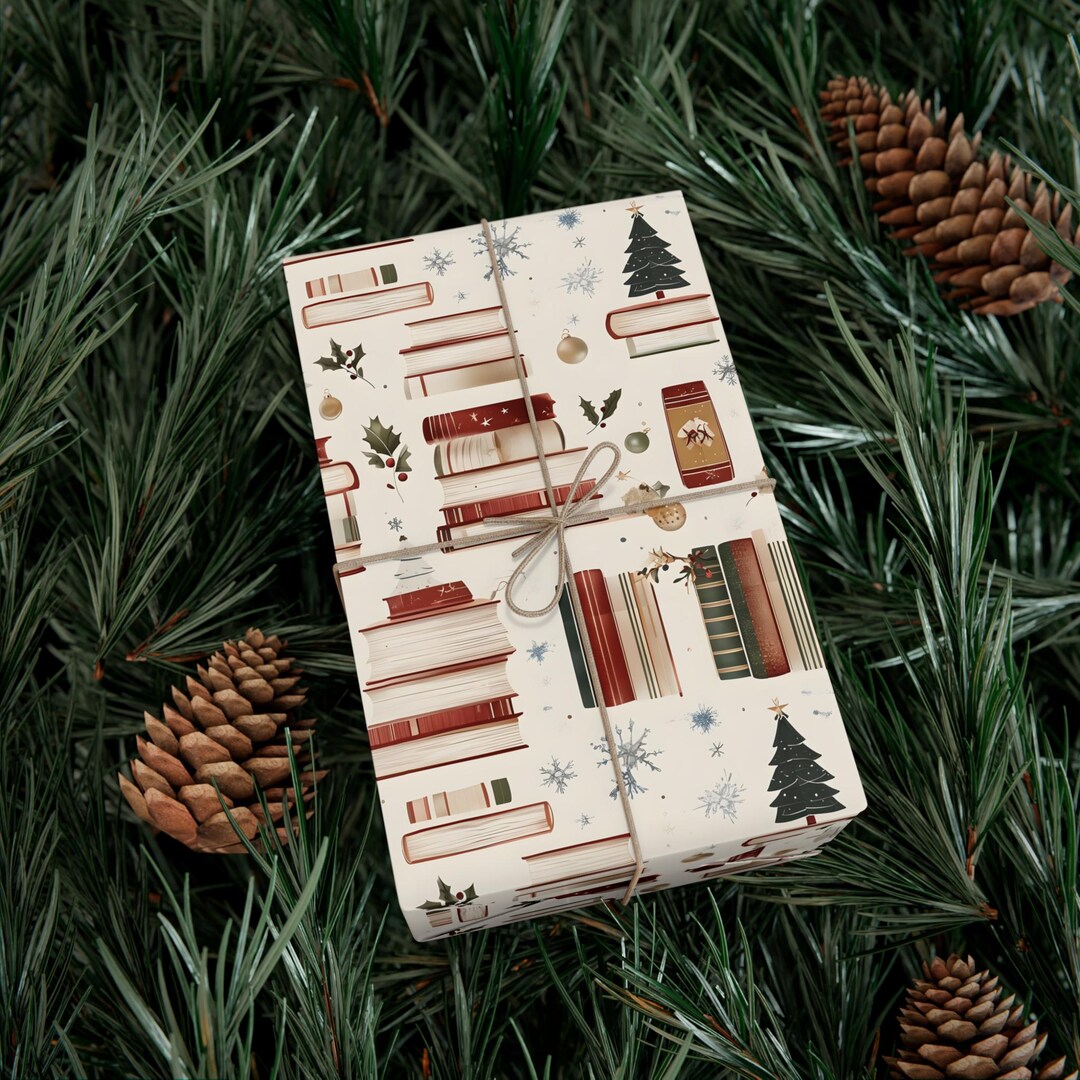 Cozy Bookshelf Gift Wrap, Perfect for Book Lovers, Christmas, Holiday ...