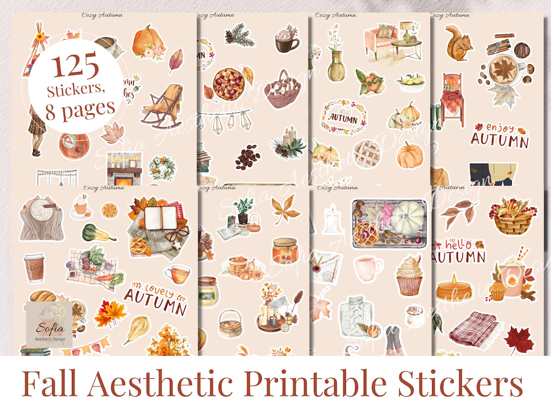 Fall Aesthetic Printable Stickers Bundle Set, Cozy Autumn Stickers ...