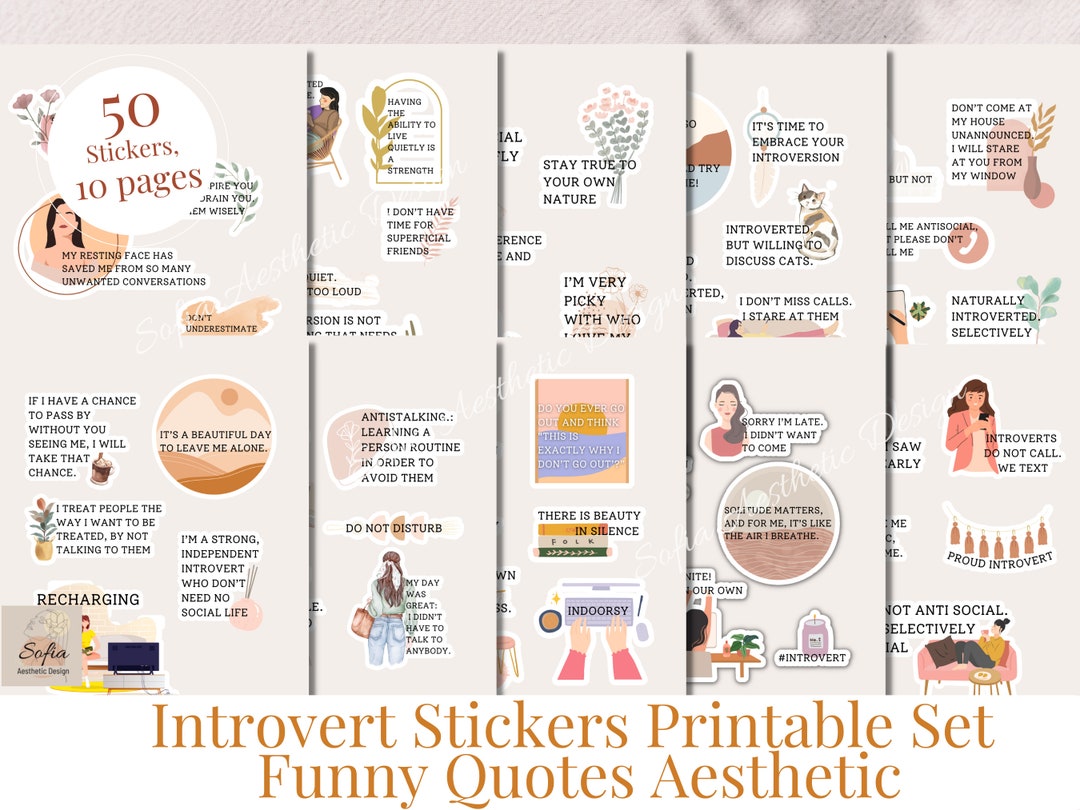 Introvert Stickers Printable Set, Funny Quotes Aesthetic Antisocial ...