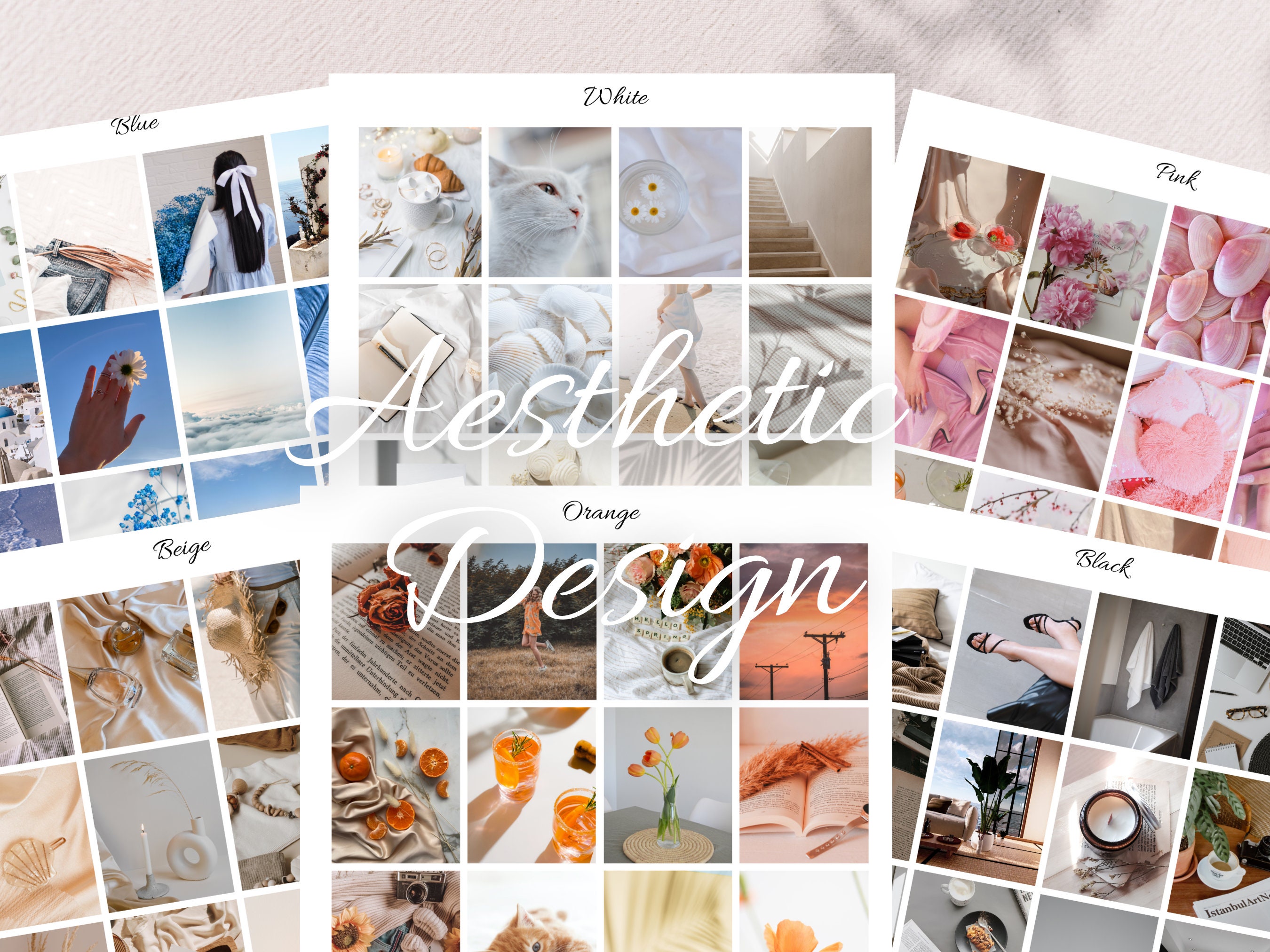 Aesthetic Rectangular Printable Stickers Set, Collage Pictures Kit ...