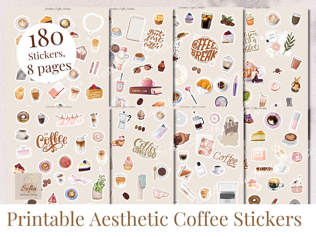 Printable Aesthetic Coffee Stickers Pack, Feminine Pink Coffee Themed ...