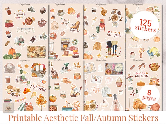 Fall Aesthetic Printable Stickers Bundle Set Cozy Autumn - Etsy