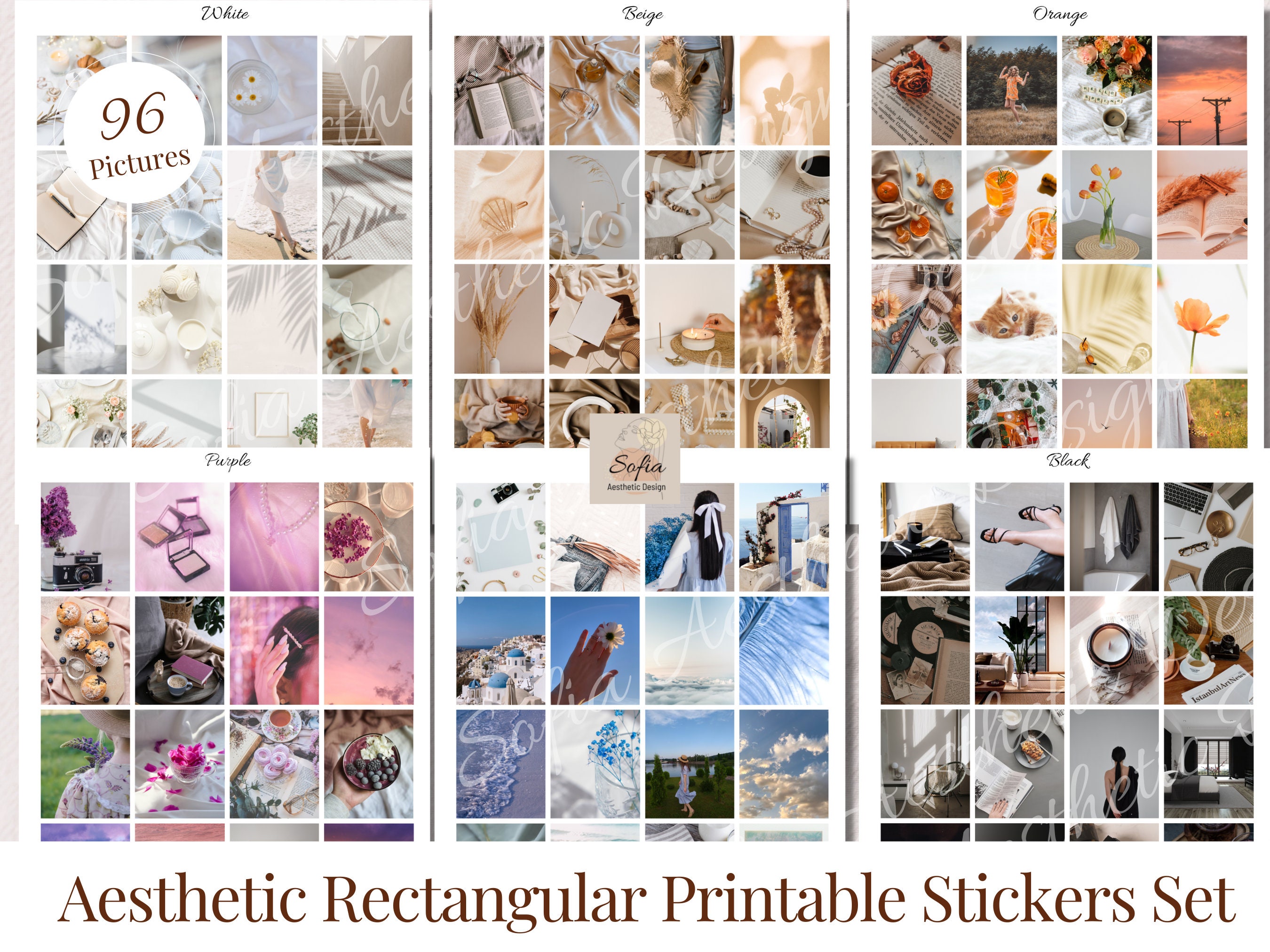Aesthetic Rectangular Printable Stickers Set, Collage Pictures Kit ...