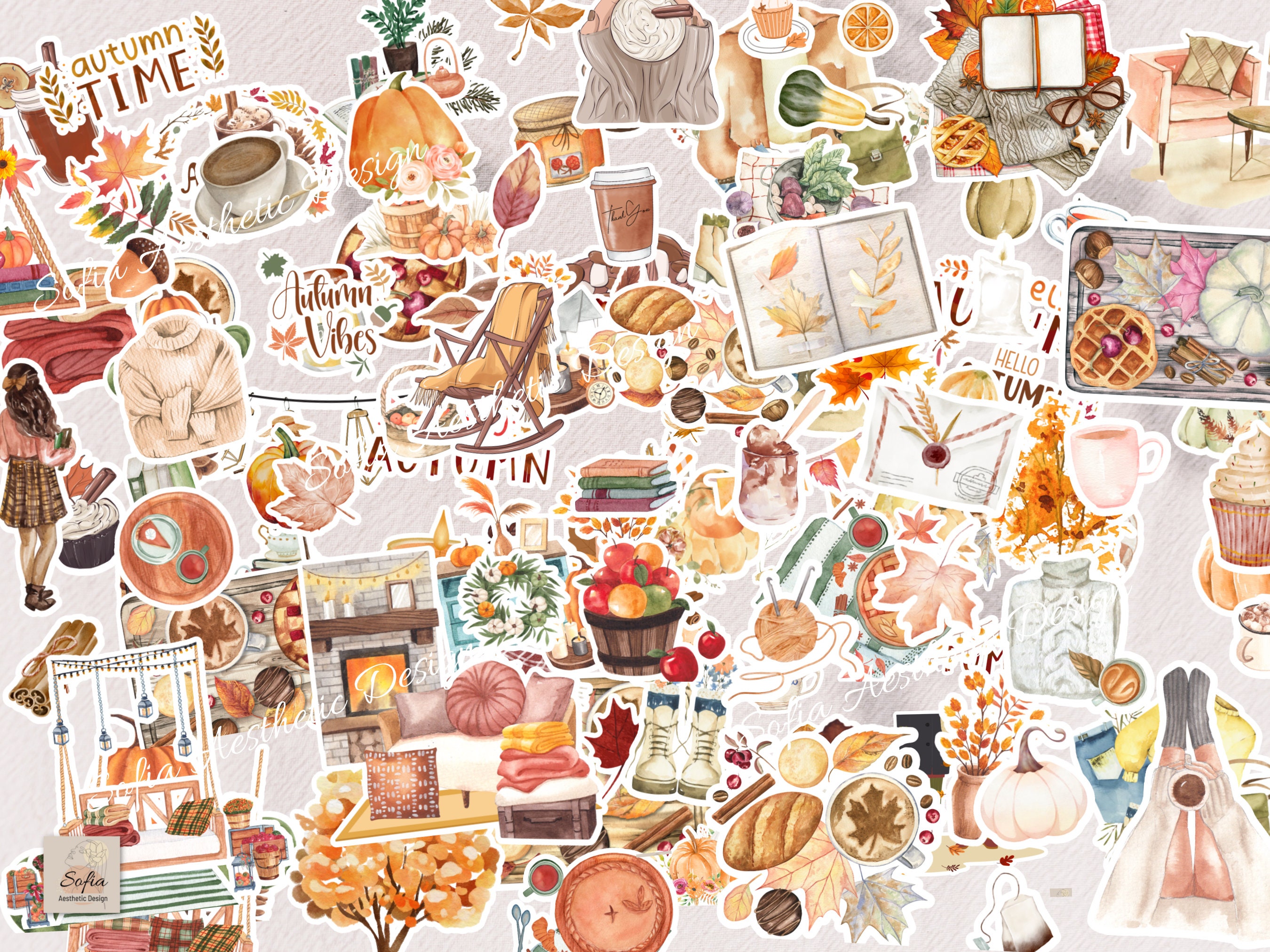 Fall Aesthetic Printable Stickers Bundle Set, Cozy Autumn Stickers ...