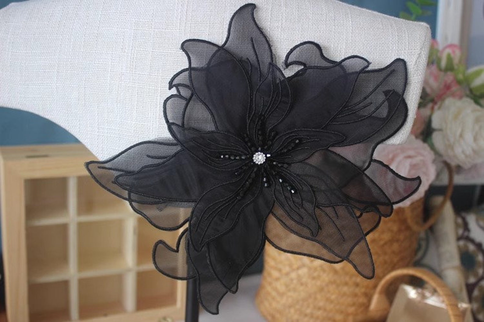 Large 3D Flower Beads Patch Applique , Diy Sew on Patches , Jacket ...