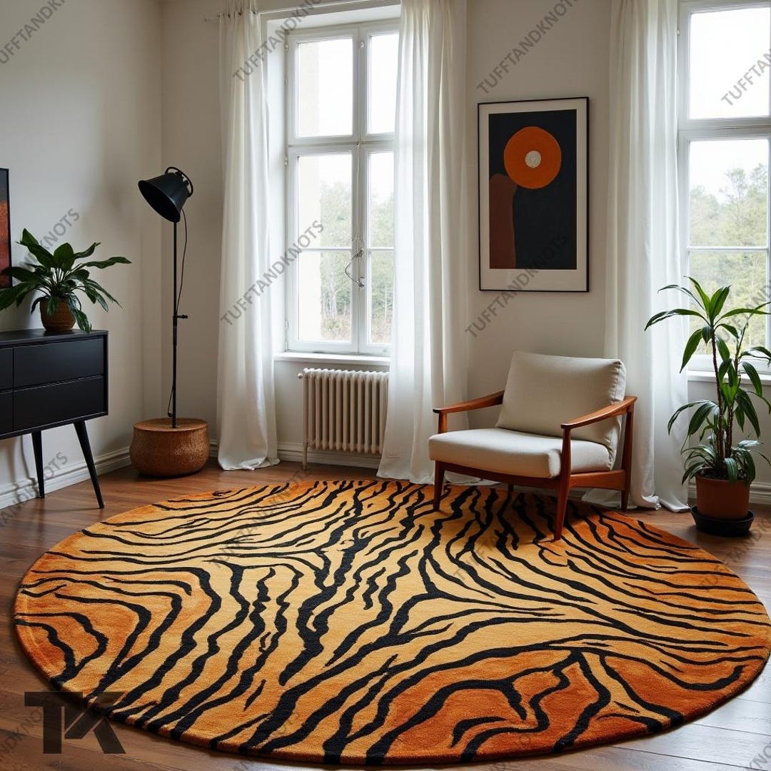 Handmade Wool Tiger Print Rug: Safari Jungle Accent - Etsy