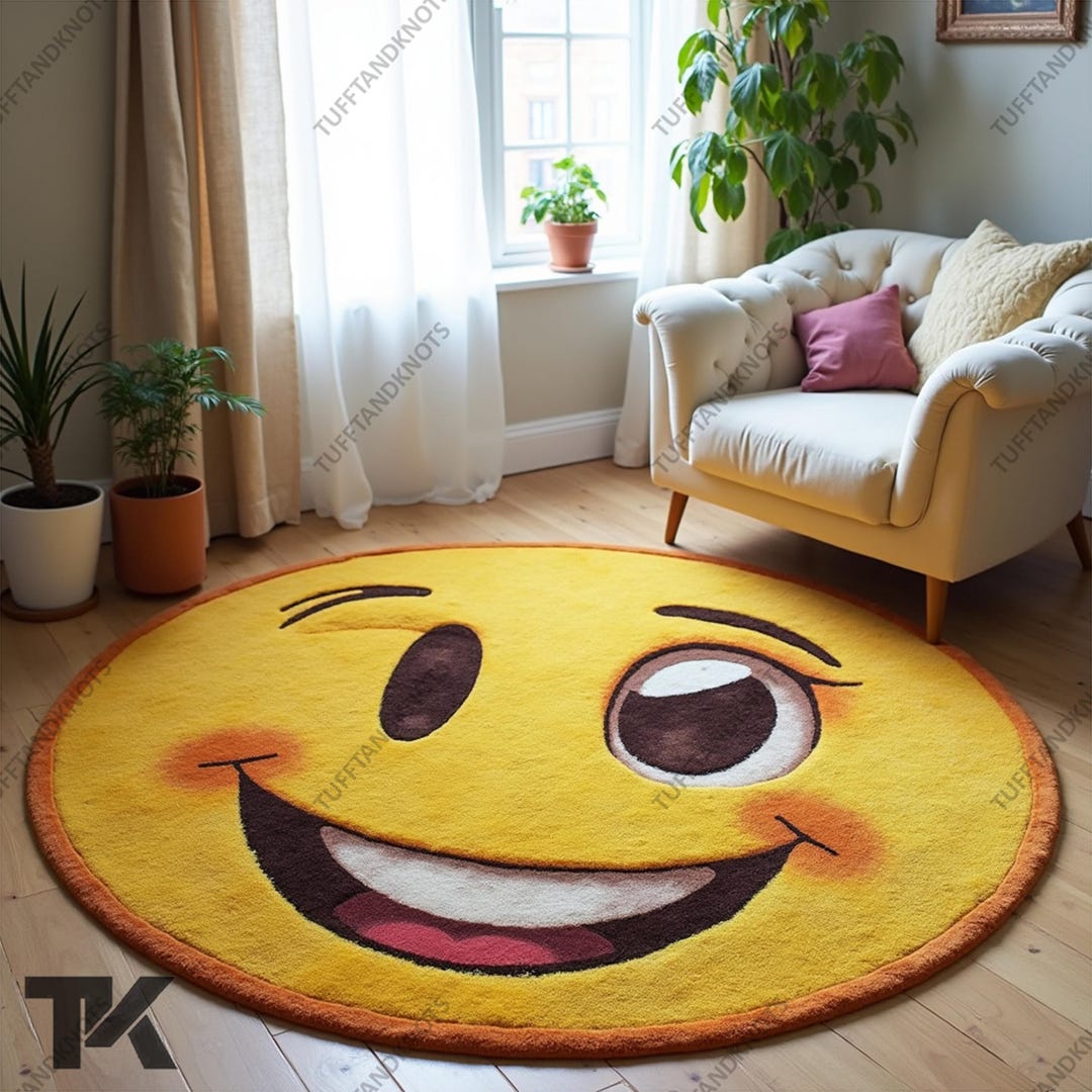 Circle Hand Tufted Rug Emoji Handmade Woolen Rug for Living Area ...