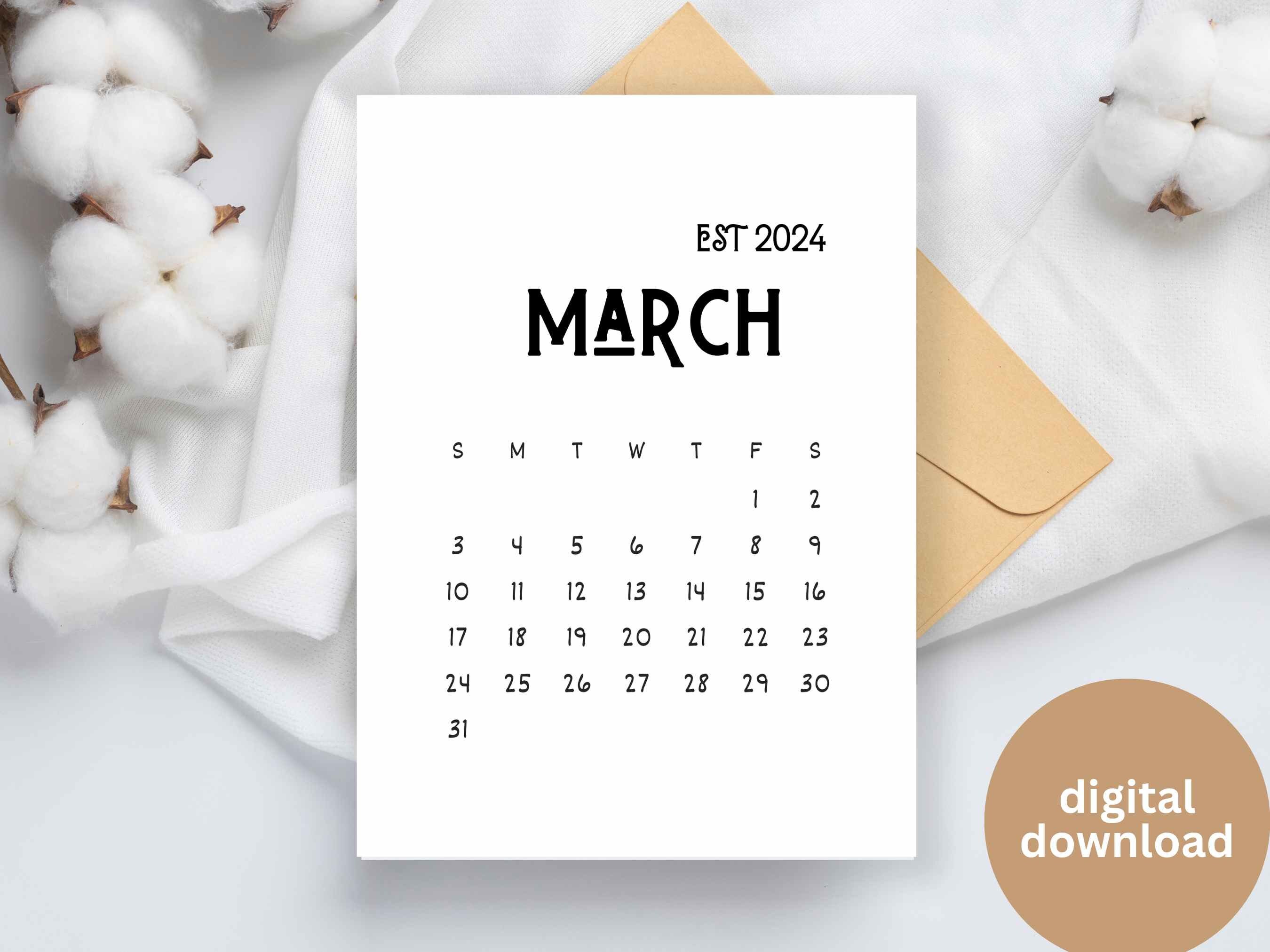 2024 Mini Calendar Printable PNG PDF Monthly Desk Planner Minimalist ...