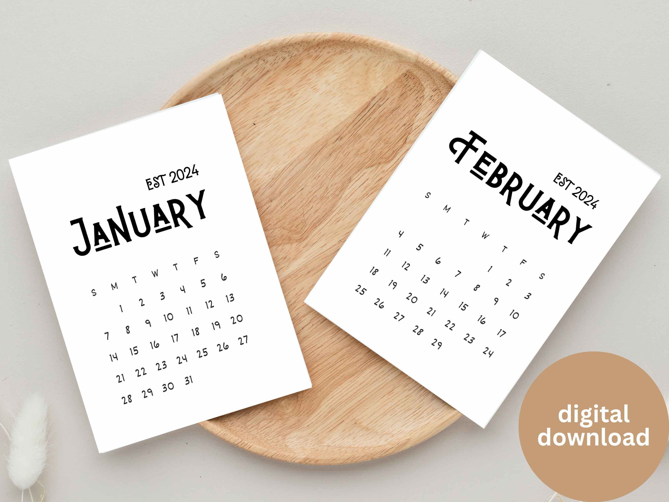2024 Mini Calendar Printable PNG PDF Monthly Desk Planner Minimalist ...