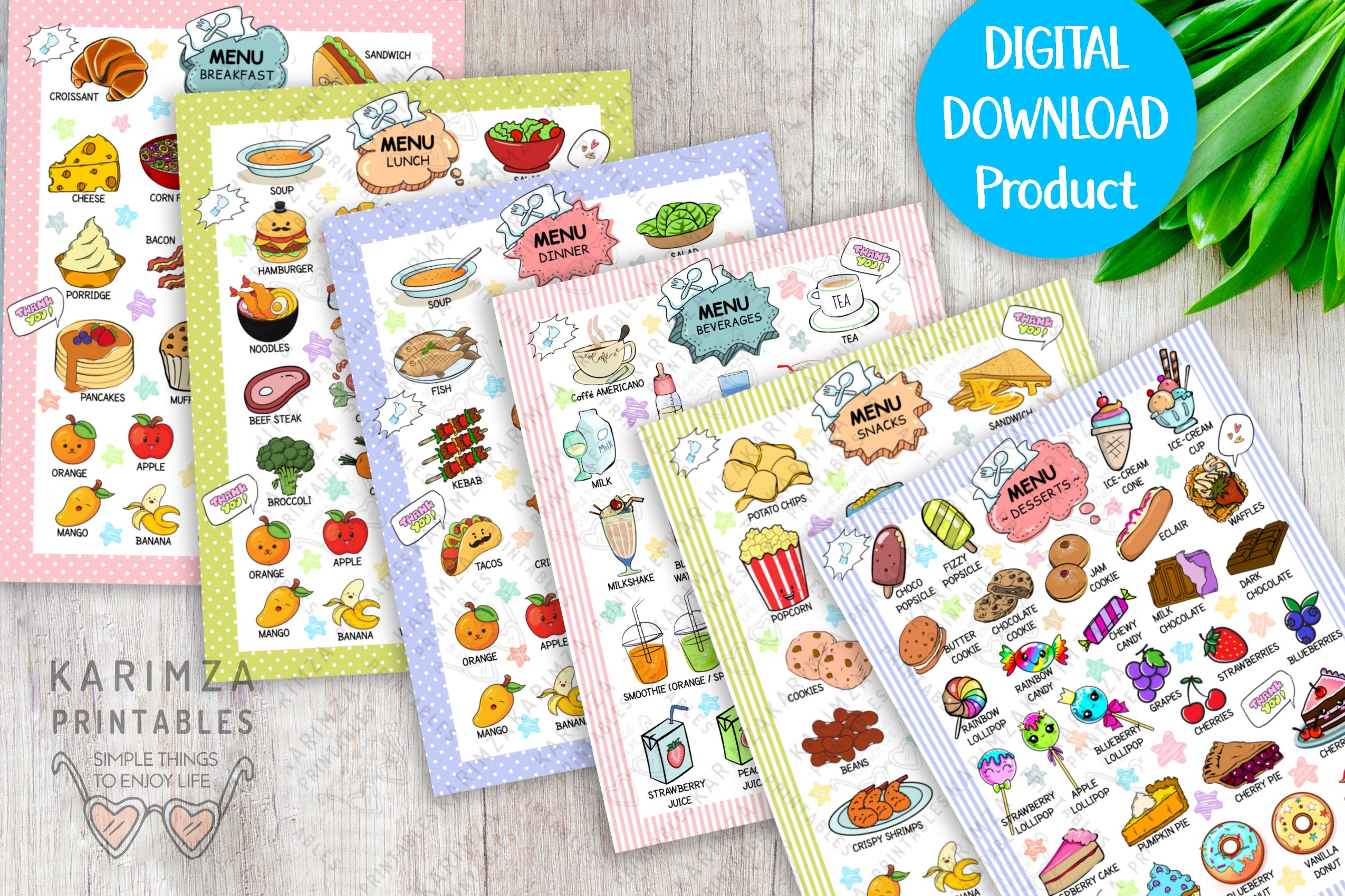 Pretend Play Restaurant Menu, Digital Download, Kids Kitchen Play Menus ...