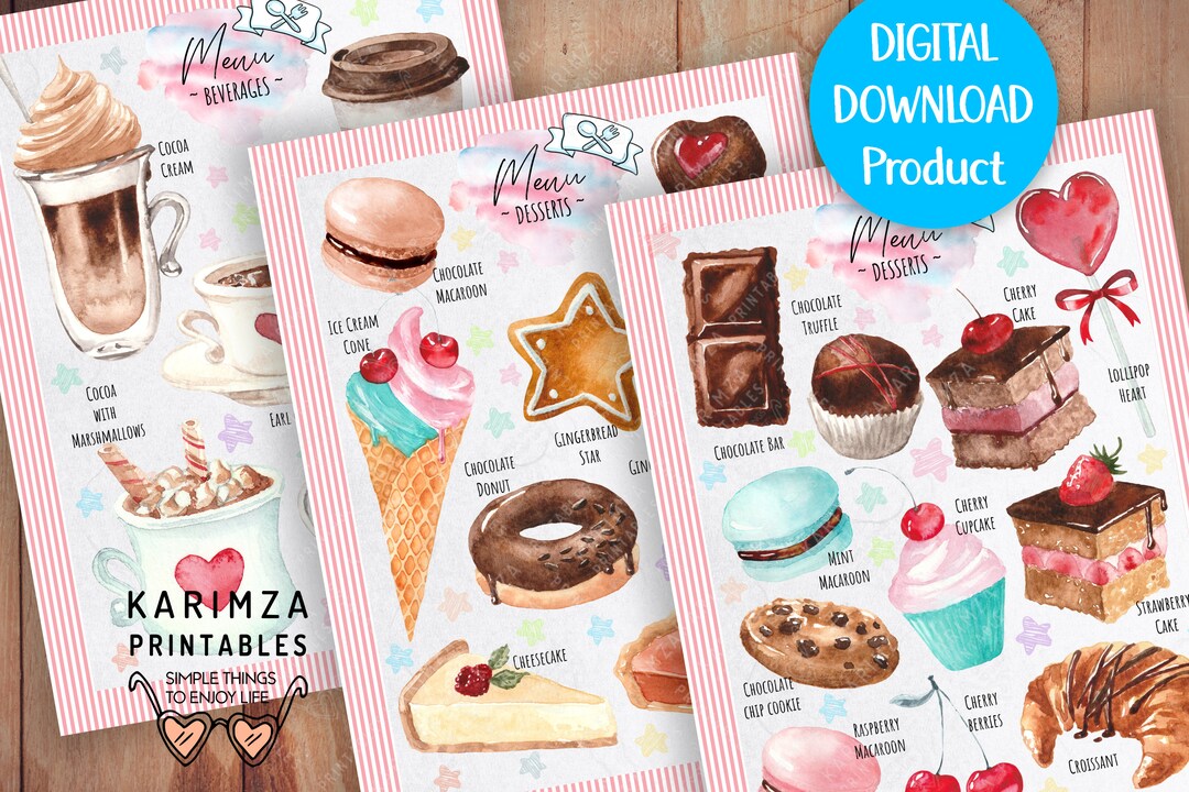 Pretend Play Cafe Menu for Kids, Digital Download, Printable Coffee ...