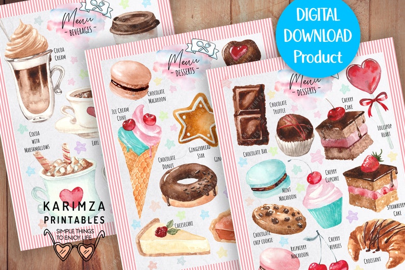 Pretend Play Cafe Menu for Kids, Digital Download, Printable Coffee ...