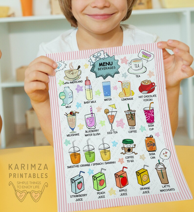 Pretend Play Kids Beverages Menu, Instant Download - Etsy