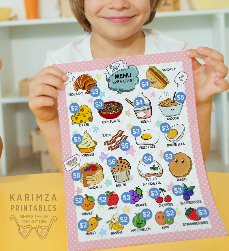 Pretend Play Restaurant Menu With Price, Digital Download, Kids ...