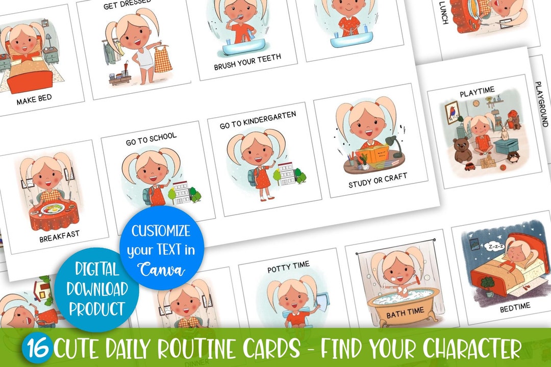 Daily Routine Cards Printable, CANVA EDITABLE Template, Digital ...
