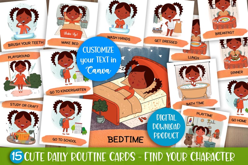Daily Routine Cards Printable, CANVA EDITABLE Template, Digital ...